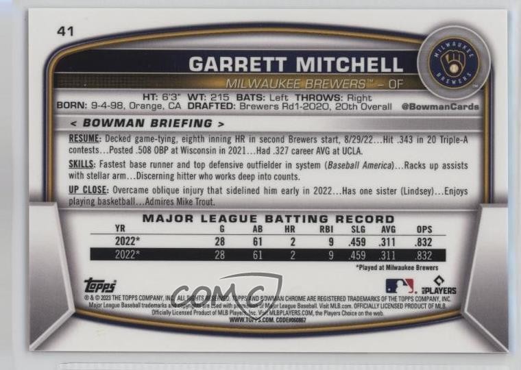 2023 Bowman Mega Box Chrome Pink Mojo Refractor Garrett Mitchell Rookie ...