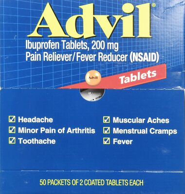 Advil Pain Reliever, Individual Sealed 2 Tablets in a Packet (Box of 50 ...