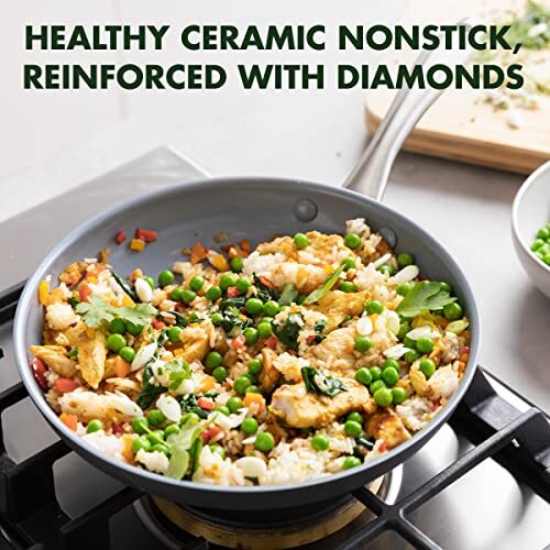 GreenPan 12 Inch Frying Pan Nonstick Ceramic Skillet with Glass Lid ...