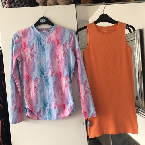 Matalan & Primark Age 12-13 Years Pink Mix Sun/Swim Top & Orange Ribbed ...