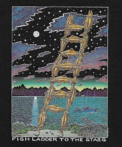 Ray Troll Fish Ladder to the Stars NEW adult t-shirt 2X, S discontinued ...