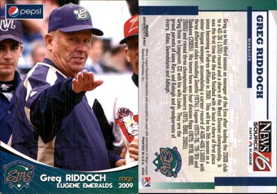 Greg Riddoch 2009 Grandstand Eugene Emeralds #NNO RC Card Eugene ...