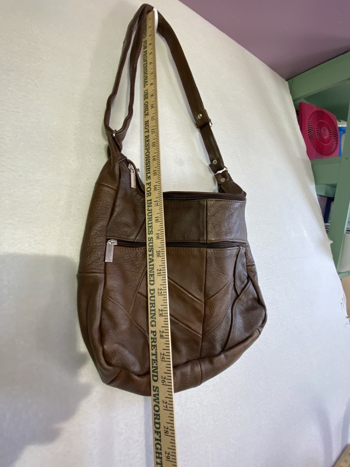Vtg New Leather Brown Colorblock Patchwork Purse Boho Bag Purse Made In ...