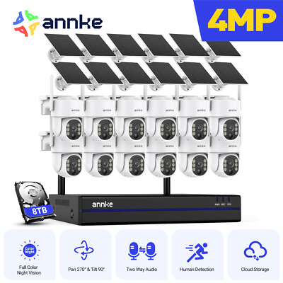 ANNKE 4MP Wireless PT Security IP Camera System Wifi Solar Battery Two ...