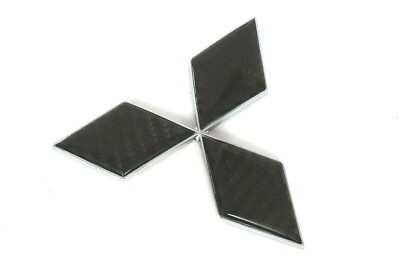 FRONT CARBON FIBER W/ CHROME BASE BADGE EMBLEM FOR MITSUBISHI EVOLUTION ...