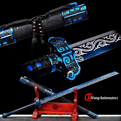 Blue Ninjato Sharp 1095Steel Functional Straight Japanese Ninja Sword ...