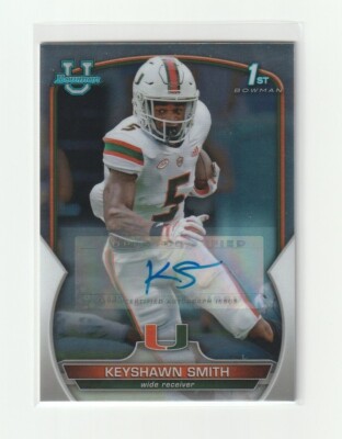 KEYSHAWN SMITH 2022 Bowman Chrome U 1st AUTO #55 MIAMI HURRICANES SMU ...