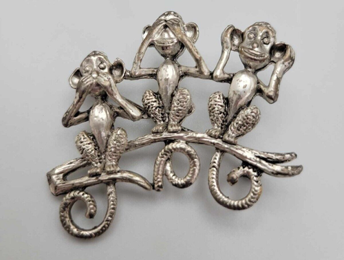 HEAR, SPEAK, & SEE NO EVIL MONKEYS BROOCH PEWTER VTG. DANECRAFT | eBay