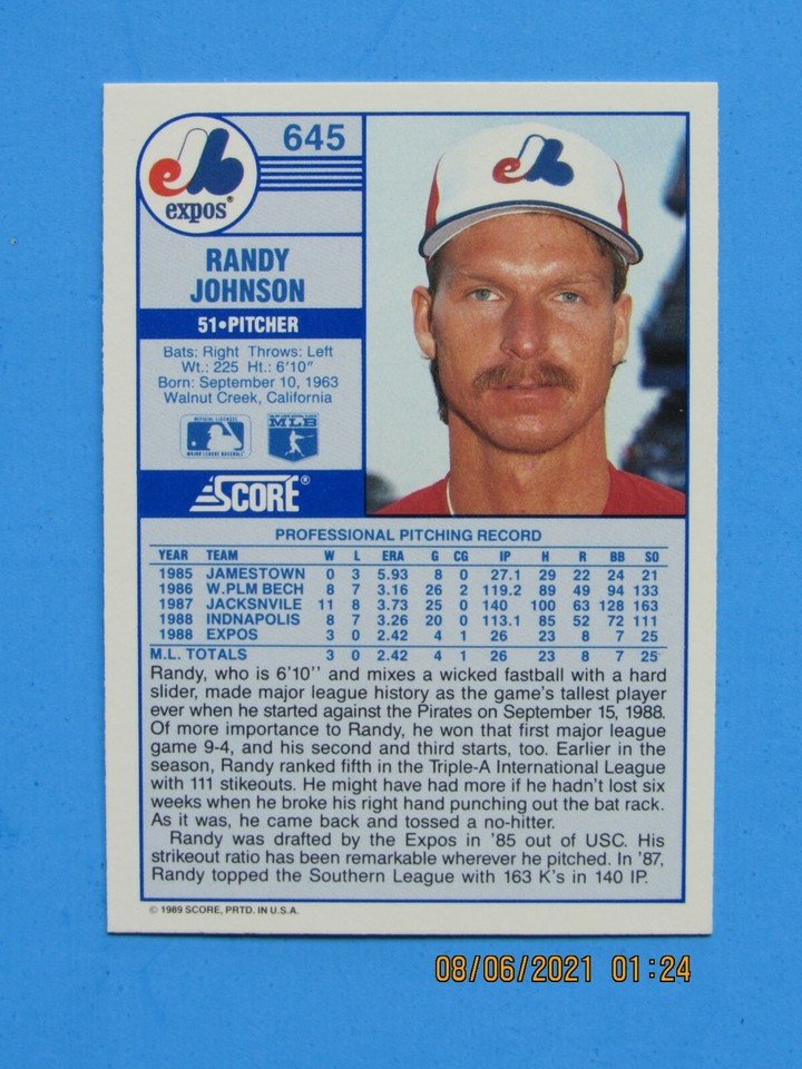 1989 SCORE #645 RANDY JOHNSON ROOKIE HOFer NM-MT RC | eBay