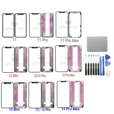 NEW iPhone 11 12 13 14 Pro Replacement Front Outer Screen Glass+Frame ...