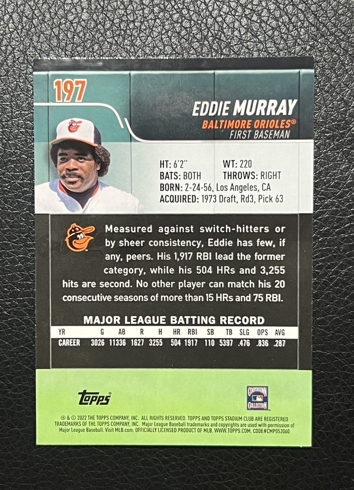 2022 Stadium Club #197 Eddie Murray Baltimore Orioles HOF | eBay