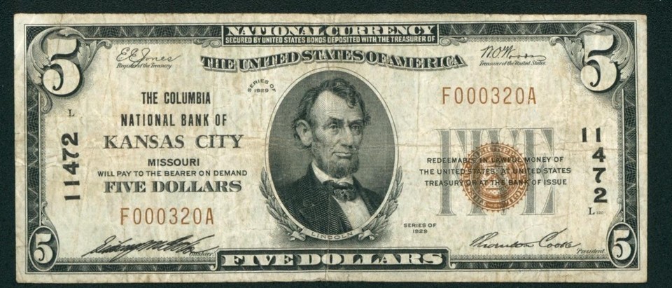 Kansas City - $5 1929 National Currency ** DAILY CURRENCY AUCTIONS | eBay