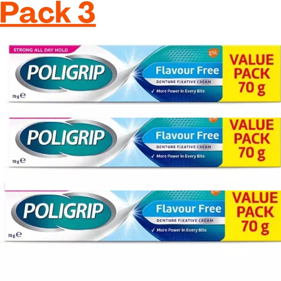 Poligrip Flavour Free Denture Fixative Cream Value Pack 70g (Pack Of 3 ...