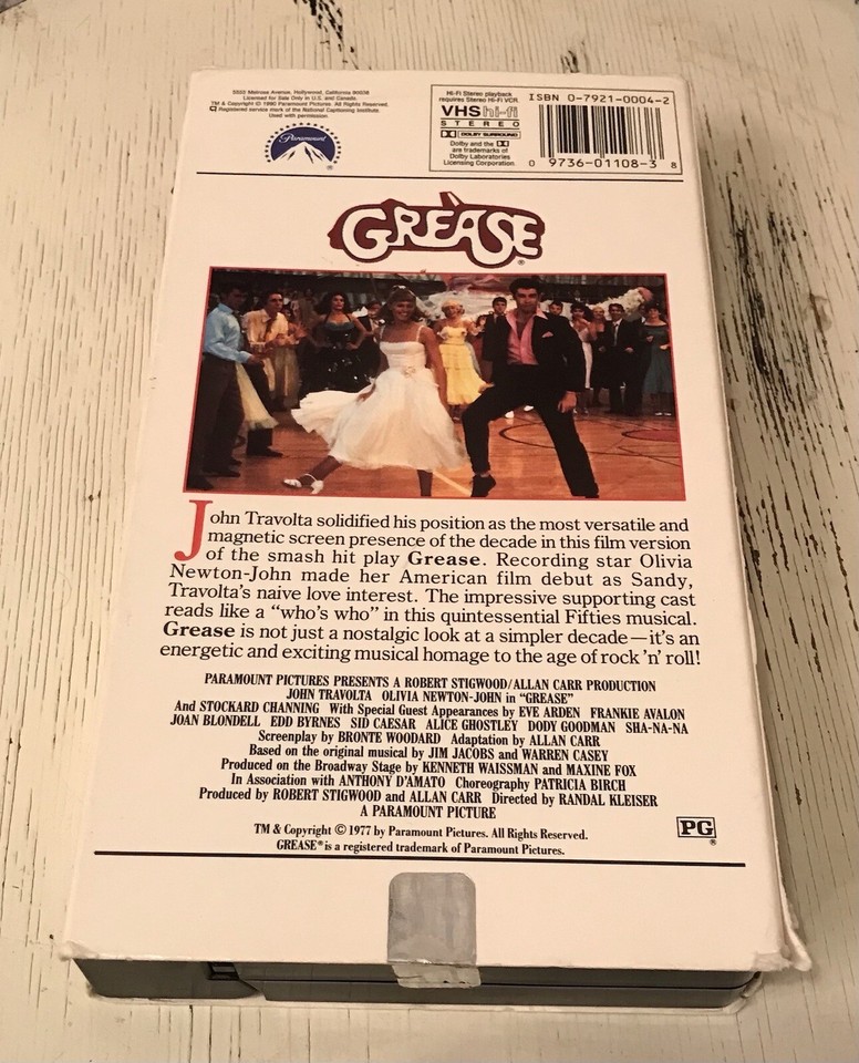 VTG Grease VHS 1990 Olivia Newton-John John Travolta Musical Dancing ...