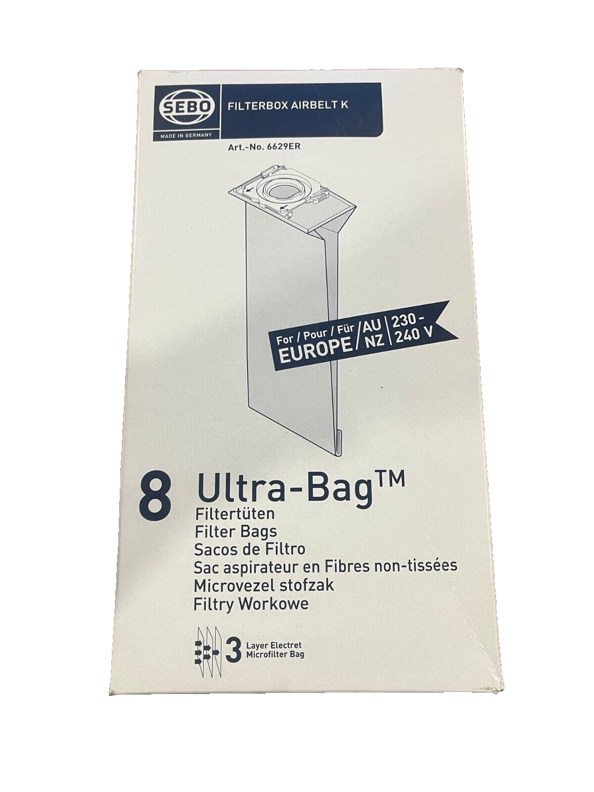 8 X Genuine SEBO Filterbox Airbelt K Ultra VAC Cleaner Bags 6629er ...