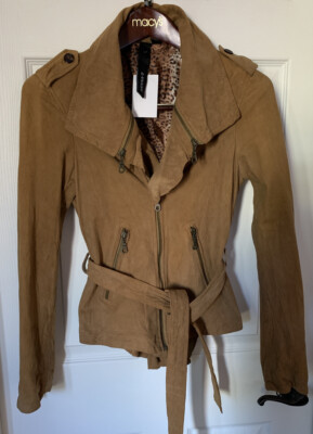 Kenna-T Leather Asym Moto Zip jacket Belted Camel women’s sz XS NWT | eBay