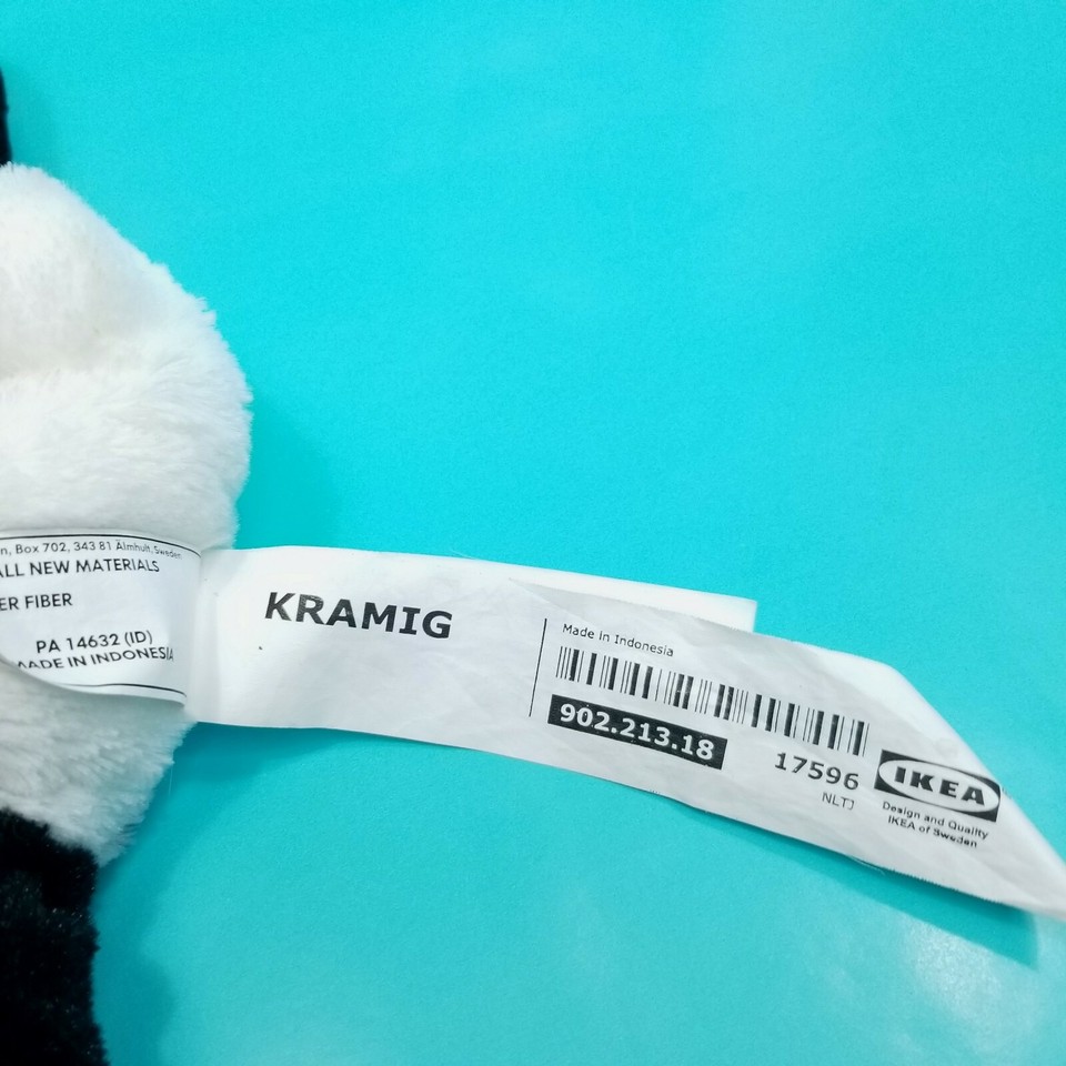 Ikea Panda Bear Plush Kramig Black White 12" Long Stuffed Animal Soft ...