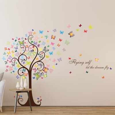 Supzone Butterfly Tree Wall Sticker Colorful Tree Wall Decal Flying ...