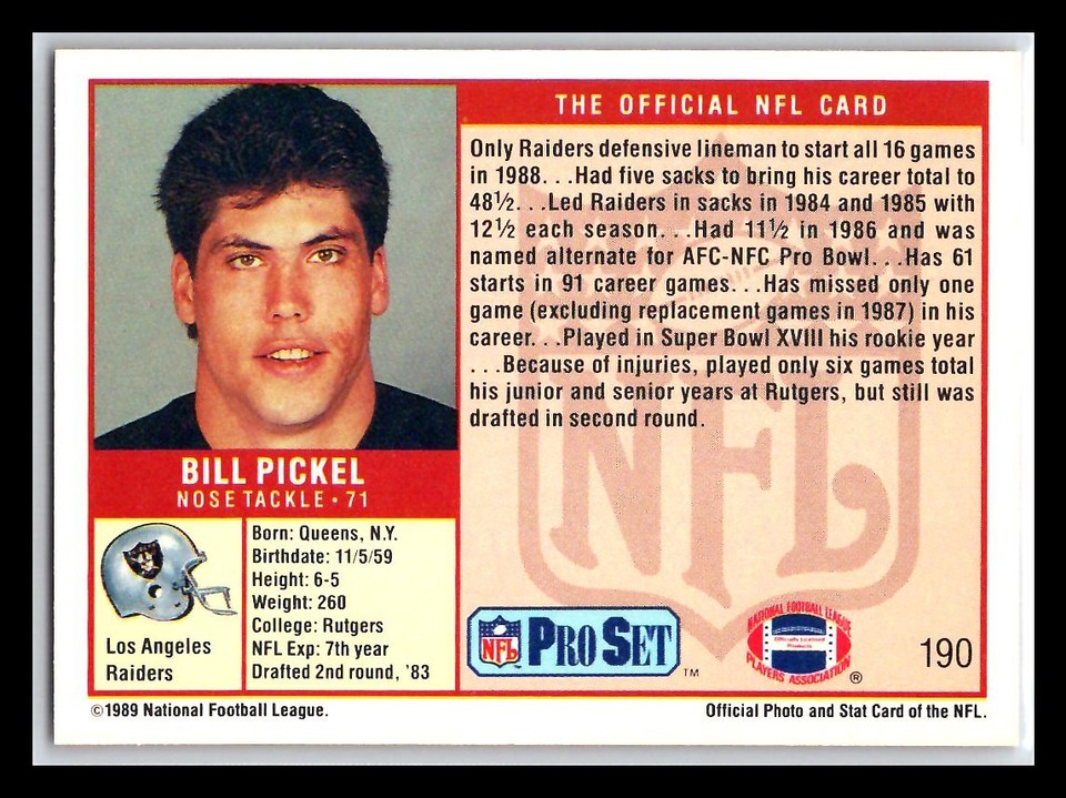 1989 Pro Set #190 Bill Pickel | eBay