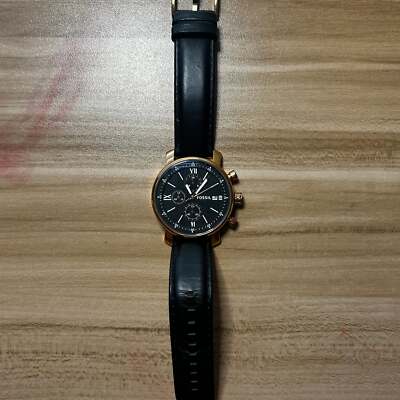FOSSIL Wrist Watch Mens Rhett Chronograph Gold Black Leather Watches | eBay