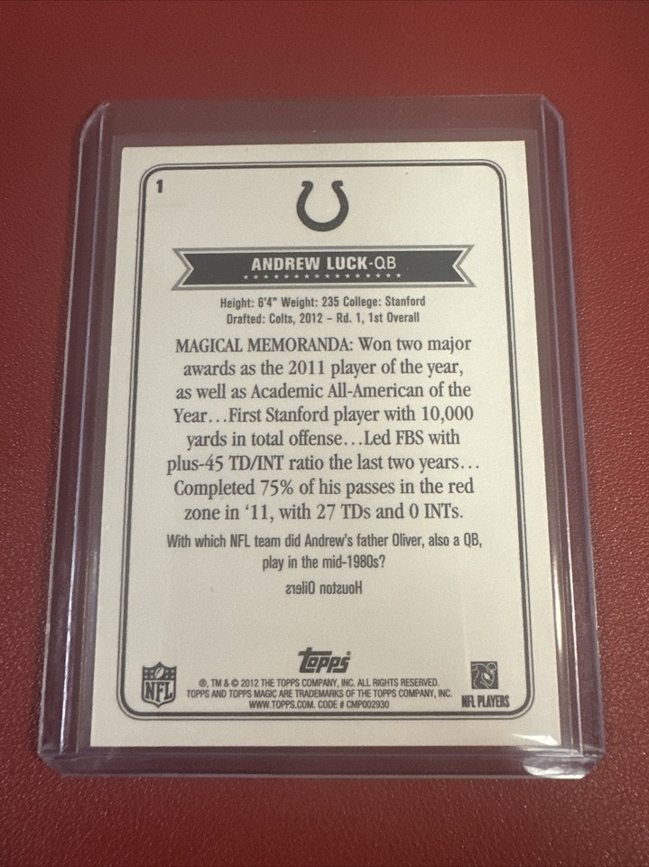 2012 Topps Magic Football ~ Andrew Luck Rookie Card #1 ~ Indianapolis ...