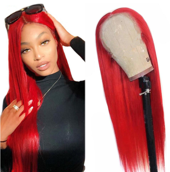 Long Length 13X4 Colored Red Lace Front Wig Straight Pre Plucked Heat ...