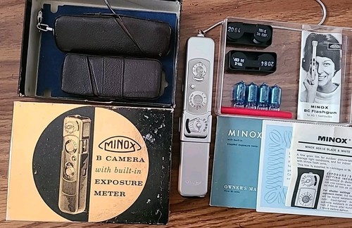 MINOX B Subminiature Spy Film Camera w/ Meter, Flash, Chain, Cases ...