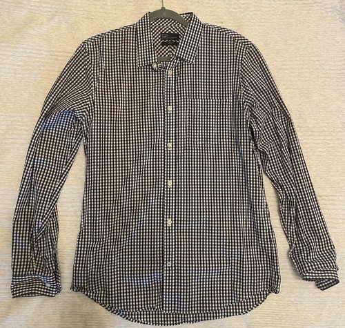 GAP Button Down Shirt Men Large Navy Blue White Check Gingham Cotton Stretch | eBay