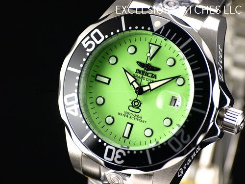 New Invicta Men's 300M Grand Diver Green Full Lume Dial Automatic SS ...