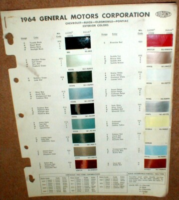1964 DuPont GM Chevy Buick Olds Pontiac Cadillac Exterior Color Paint ...