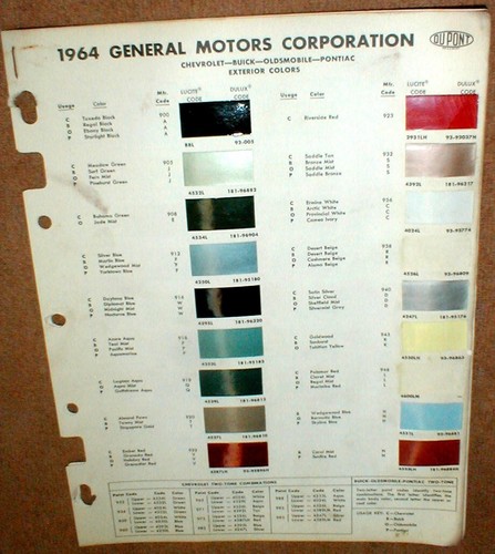 1964 DuPont GM Chevy Buick Olds Pontiac Cadillac Exterior Color Paint ...