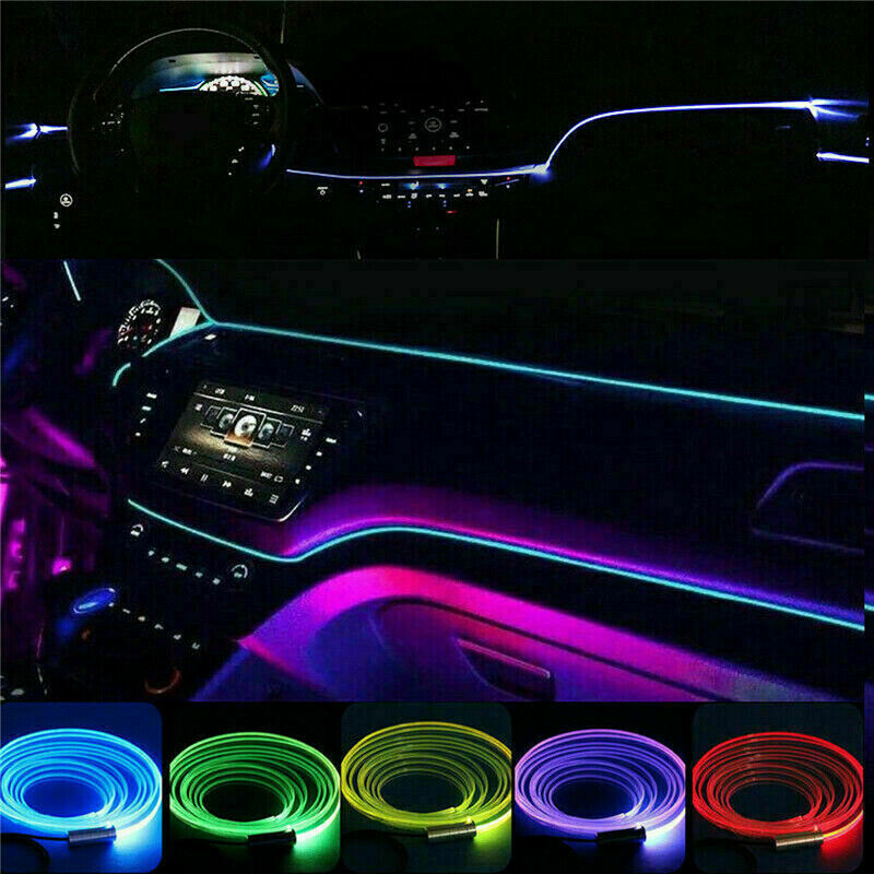 RGB LED Car Interior Fiber Optic Neon EL Wire Strip Atmosphere Light ...