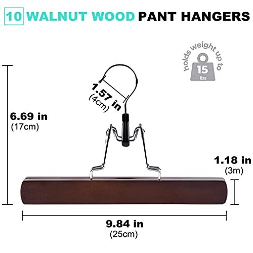 Walnut Wooden Pants Hangers 10 Pack, Wood Clamp Hangers with Non Slip ...