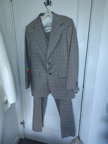 VTG SEARS Mens 3 Piece Suit 1970s Size 40L Pant 34 Plaid Poly Blend ...