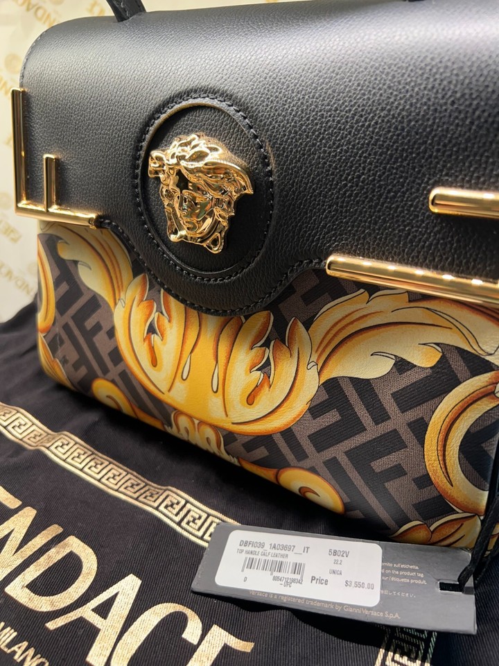NWT FENDACE VERSACE X FENDI LA MEDUSA MEDIUM PRINT HANDBAG PURSE ...