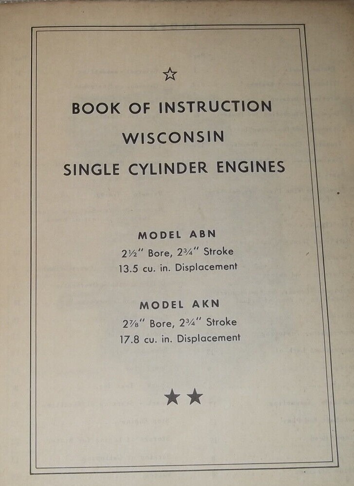 WISCONSIN ABN AKN ENGINE INSTRUCTION & PARTS MANUAL BOOK CATALOG | eBay