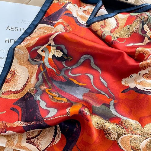 100% Silk 27'' Scarf Women Vintage Chinese Paiting Kerchief Square ...