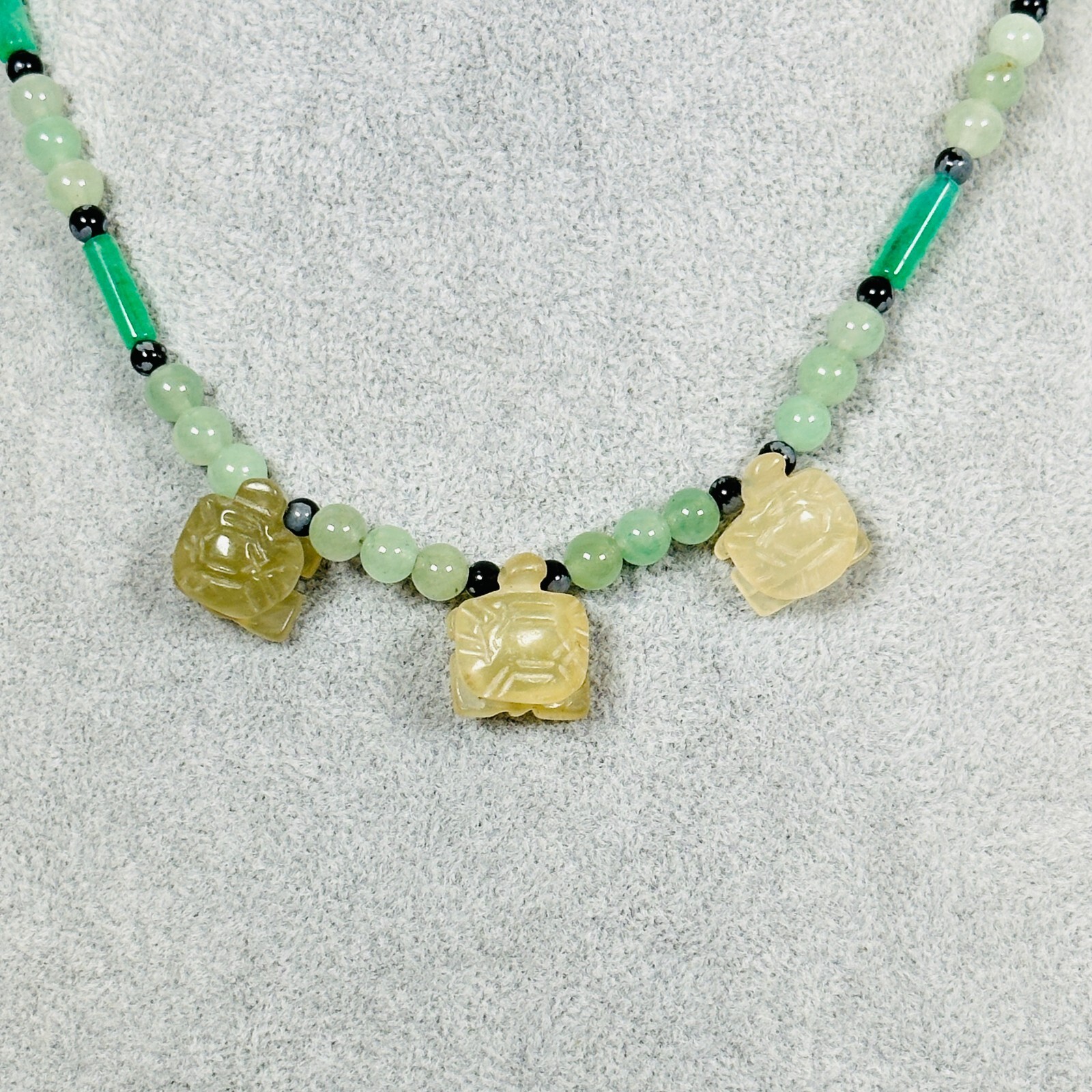 Womens Necklace Beaded Carved Turtles Green Blue Stone 17" Jewelry | eBay