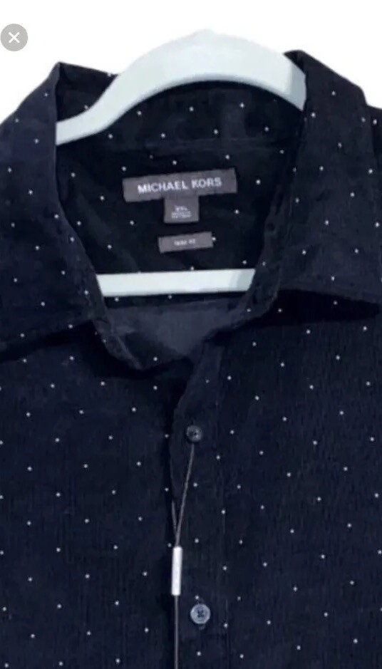 Michael Kors Black Corduroy with White Mini Dots Men's Shirt Slim Fit ...
