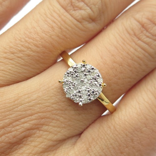 925 Sterling Silver Gold Plated Real White Diamond Engagement Ring Size ...