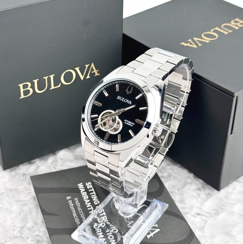 Bulova Surveyor Automatic Black Dial Silver Stainless Steel Men's Watch ...