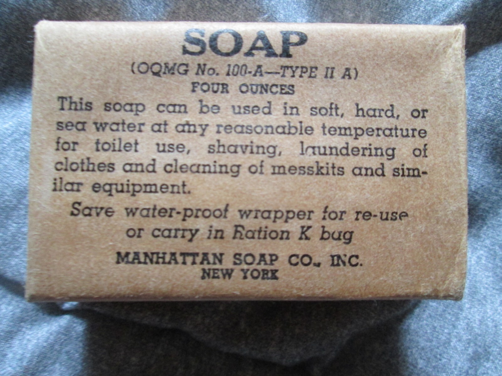 WW2 USGI Soap, Unopened in wax wrapper soldiers personal item Type II 4 ...