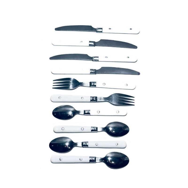 Vintage Ten (10) Pcs White Handle Flatware 4 Knives 4 Spoons 2 Forks ...