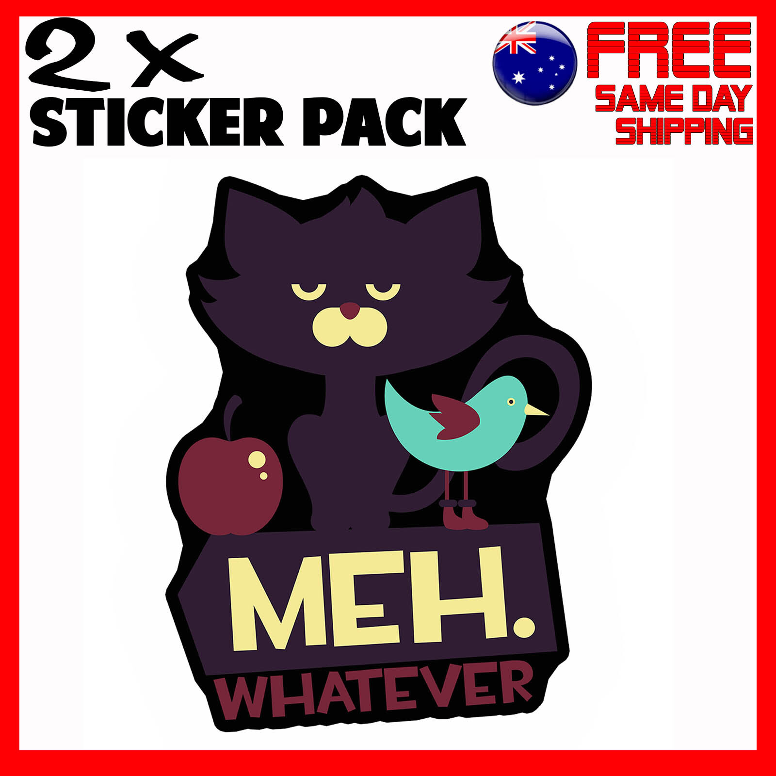 2 x Stickers - Meh Whatever Cat - Car Bumper Funny Novelty Sticker | eBay