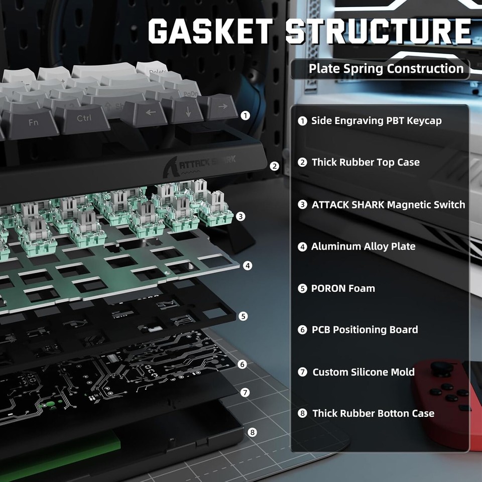 ATTACK SHARK X68 PRO HE Wireless Rapid Trigger Gaming Keyboard 8K ...