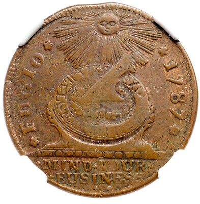 1787 N 22-M R-4 NGC VF 30 Pointed Rays Fugio Cent Colonial Copper Coin ...