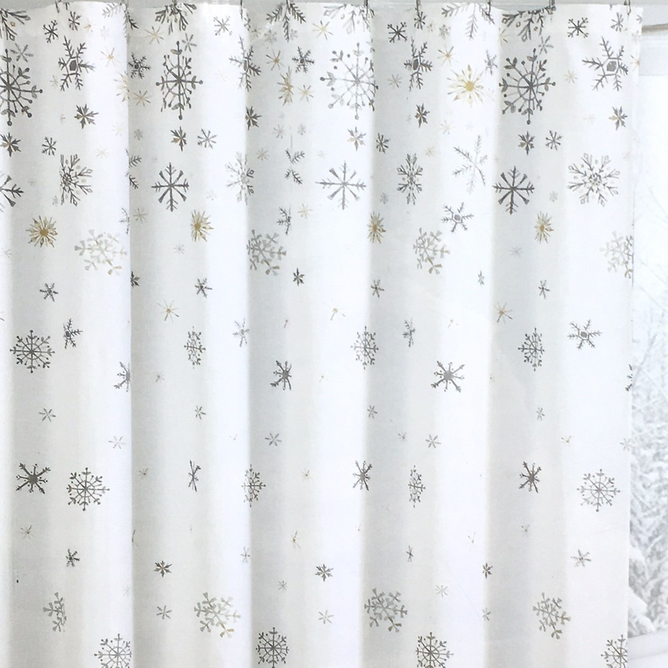 Envogue Shimmer Silver Snowflake Shower Curtain Gold Snowfall Winter ...