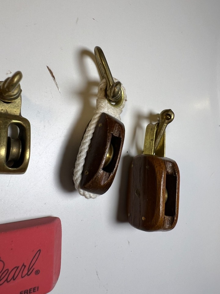 Small Tiny Antique Nautical Rope Blocks & Brass Shackles Wood & Rigging ...
