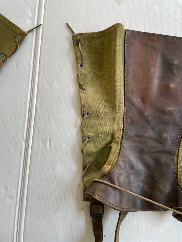 WW1 ORIGINAL US M1917 MOUNTED PATTERN CANVAS LEGGINGS W/ LEATHER LEG ...