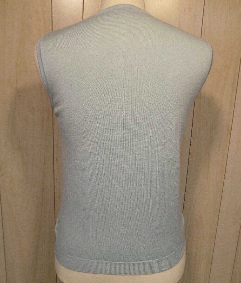 MARBAS Men's V-Neck Knit Sweater Vest Blue Fine Merino Wool Made in ...